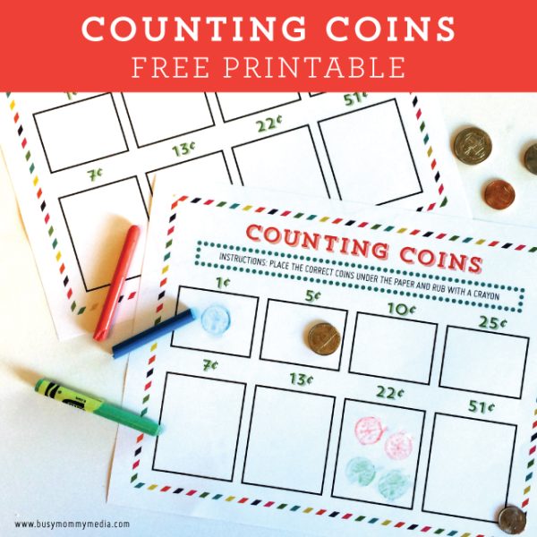 Crayon Rubbing Coin Counting Printable
