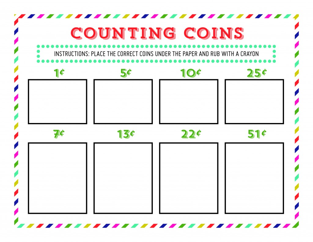 Crayon Rubbing Coin Counting Printable