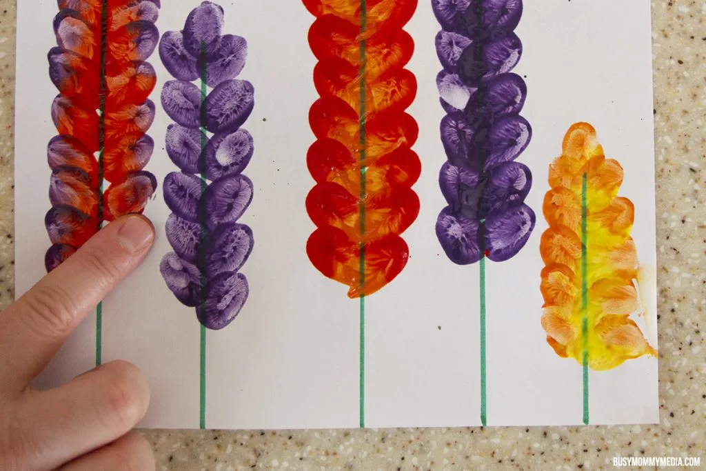 Spring Art for Kids - Fingerprinted Snapdragon Flowers