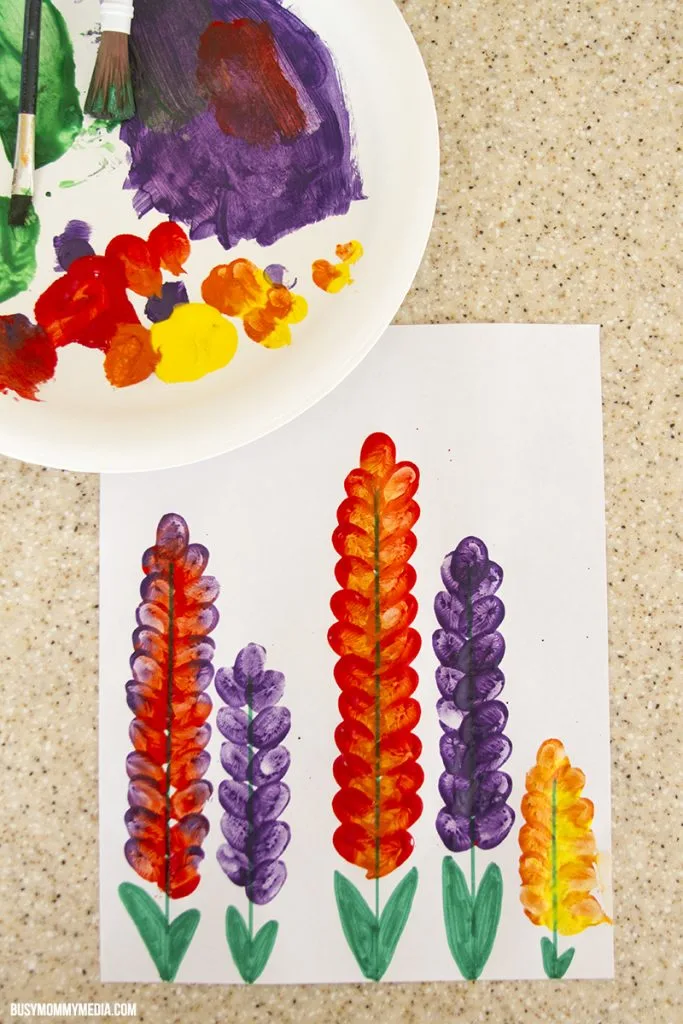 Spring Art for Kids - Fingerprinted Snapdragon Flowers